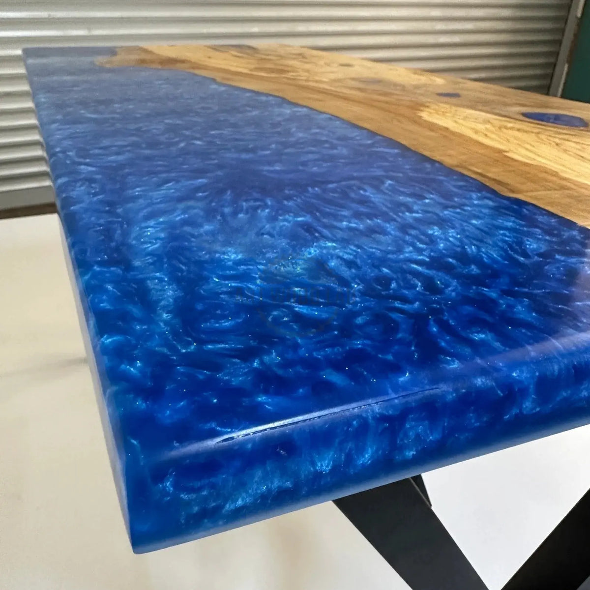 Wood Dining Table with Epoxy Blue Artistic Design – Art Wood Lab